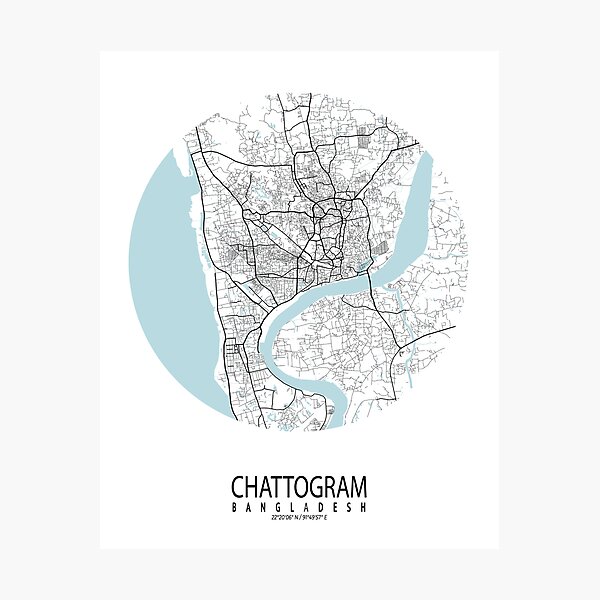 Lámina fotográfica «Mapa de la ciudad de Chattogram de Bangladesh ...