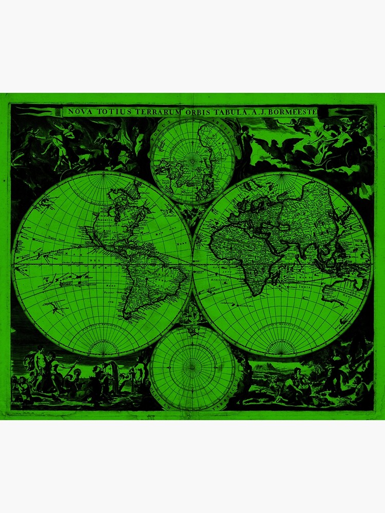 Vintage Map of The World (1685) Black & Green Premium Matte Vertical ...