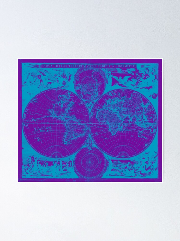 "Vintage Map of The World (1685) Blue & Purple" Poster by BravuraMedia ...