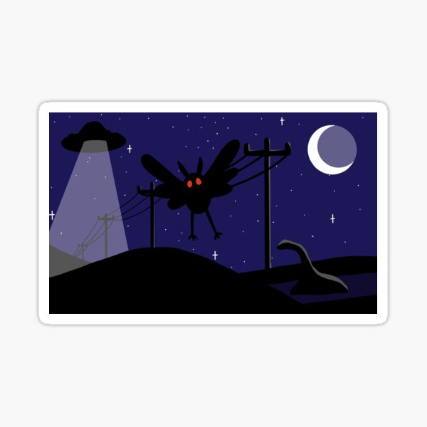 "mothman cryptid alien night landscape" Sticker by dandelion-draws ...