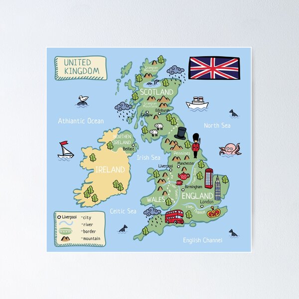"Cartoon map United Kingdom" Poster for Sale by Chuen | Redbubble
