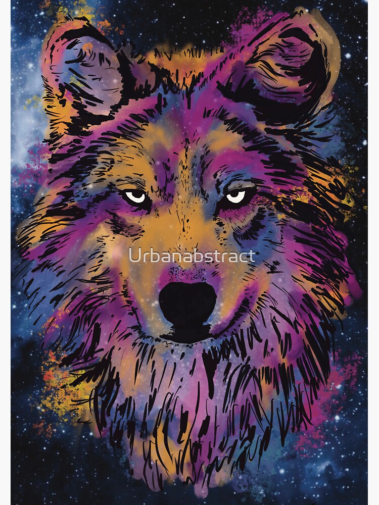Pegatina «Lobo cósmico, pintura de lobo, ilustración de lobo y dibujo ...