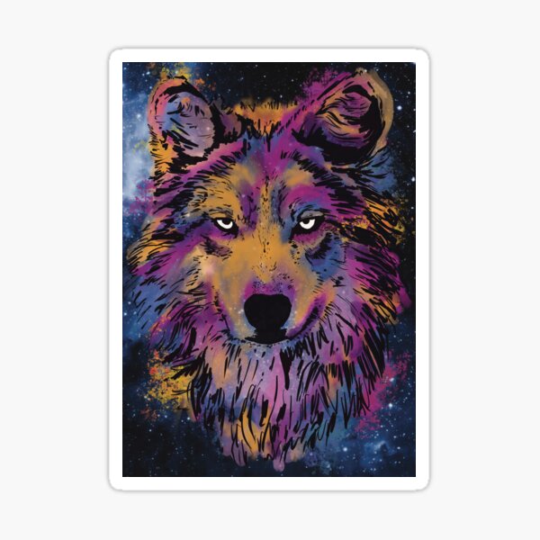 Pegatina «Lobo cósmico, pintura de lobo, ilustración de lobo y dibujo ...