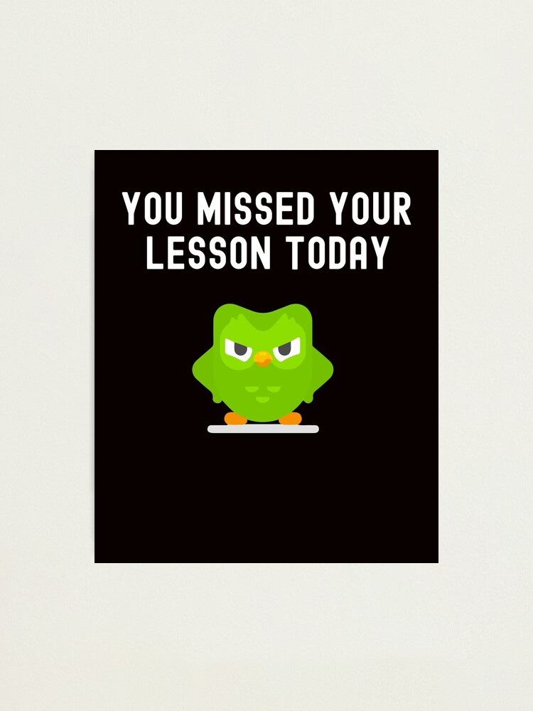 "You Missed Your Lesson Today - Duolingo Memes" Photographic Print for ...