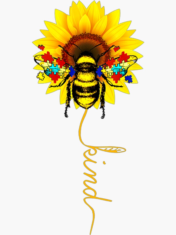 "Autism Awareness Bee Kind Sunflower Puzzle Pieces" Sticker for Sale by ...