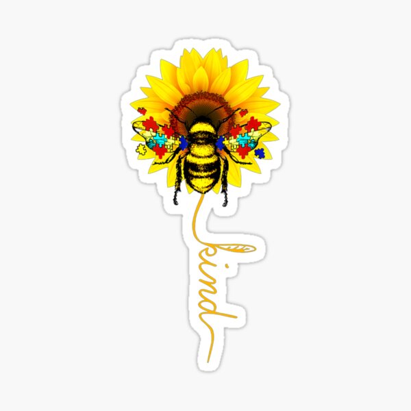 "Autism Awareness Bee Kind Sunflower Puzzle Pieces" Sticker for Sale by ...