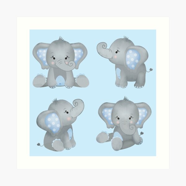 "Cute Baby Boy Blue Watercolor Elephants" Art Print by StickerArtwork ...