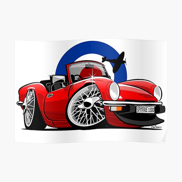 "Triumph Spitfire 1500 caricature red" Poster by car2oonz | Redbubble