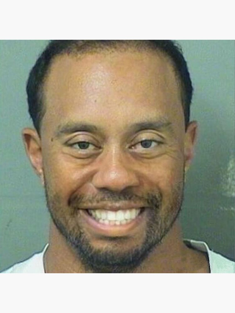 "tiger smiling mugshot " Sticker for Sale by genzgolf | Redbubble