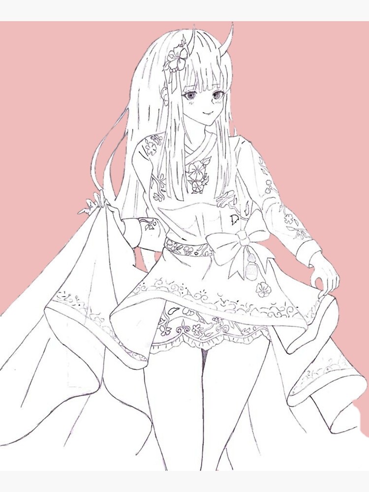 "Zero Two hand drawn line art" Art Print by Thevikki | Redbubble