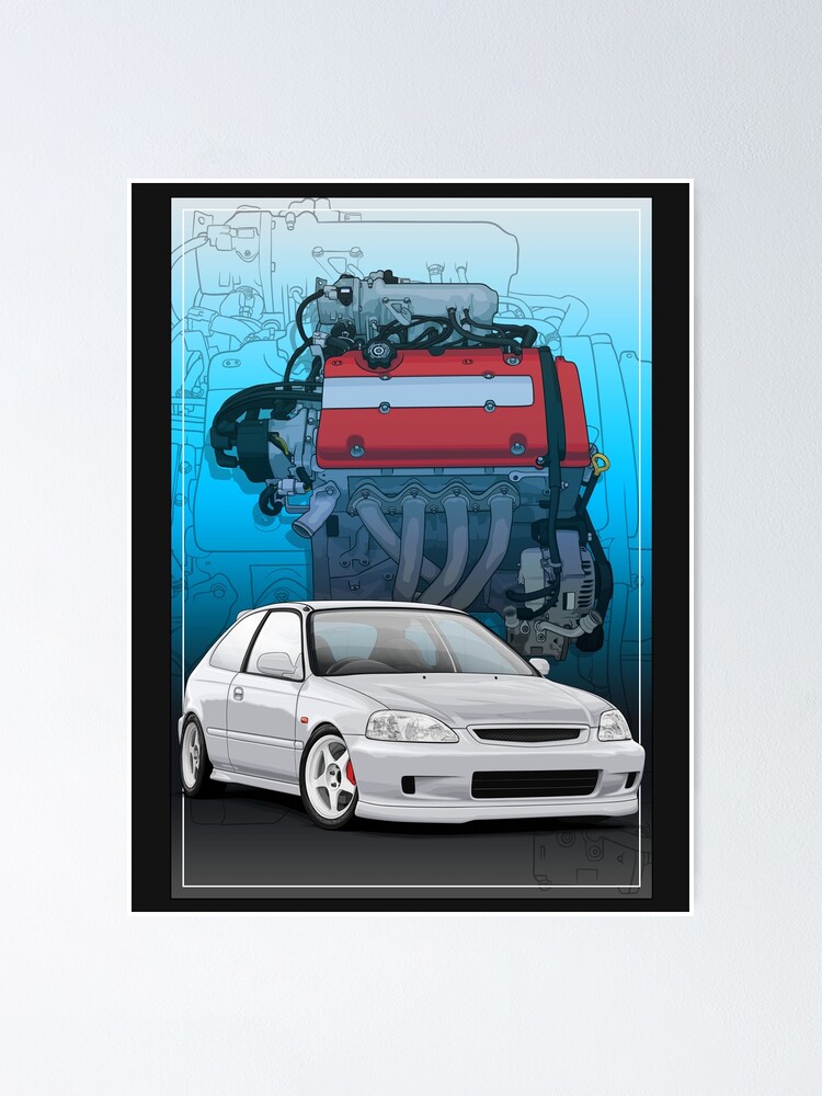 "Civic EK hatch with a H22 engine background (engine swap)" Poster by ...