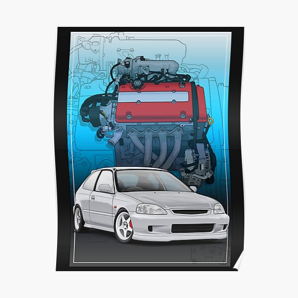 "Civic EK hatch with a H22 engine background (engine swap)" Poster by ...