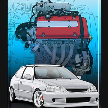 "Civic EK hatch with a H22 engine background (engine swap)" Sticker for ...