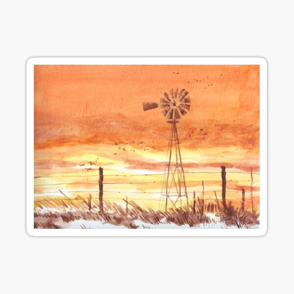 "Midwest Sunset & Windmill" Sticker by BreonBliss | Redbubble