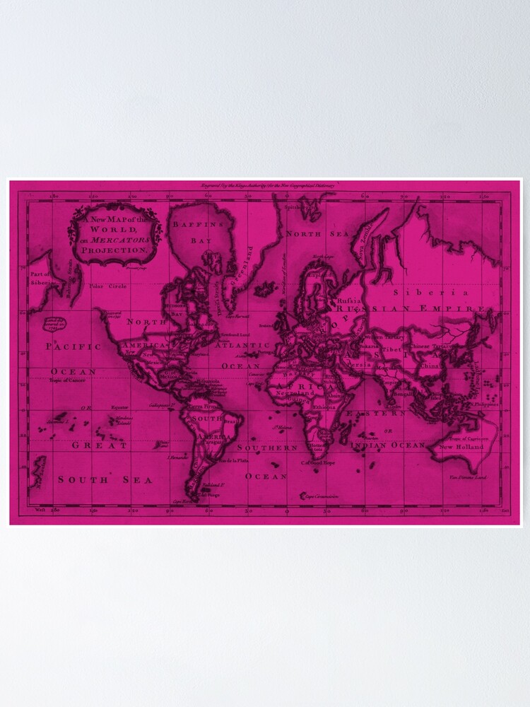 "World Map (1766) Pink & Black" Poster for Sale by BravuraMedia | Redbubble