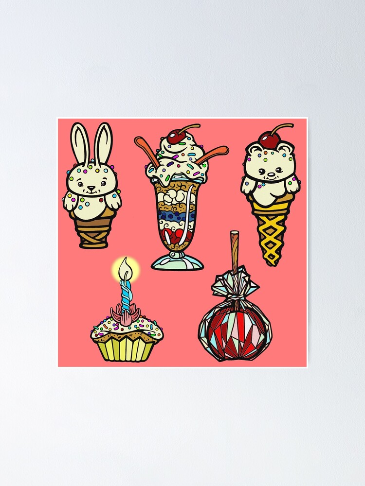 "Sweet Tooth sticker pack" Poster by sandpiperstudio | Redbubble
