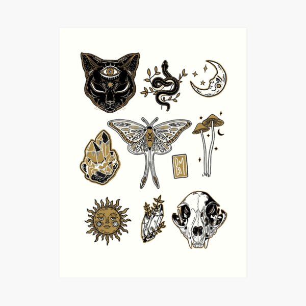 "Witchy Flash Sheet - tattoos" Art Print for Sale by lazymaystudios ...