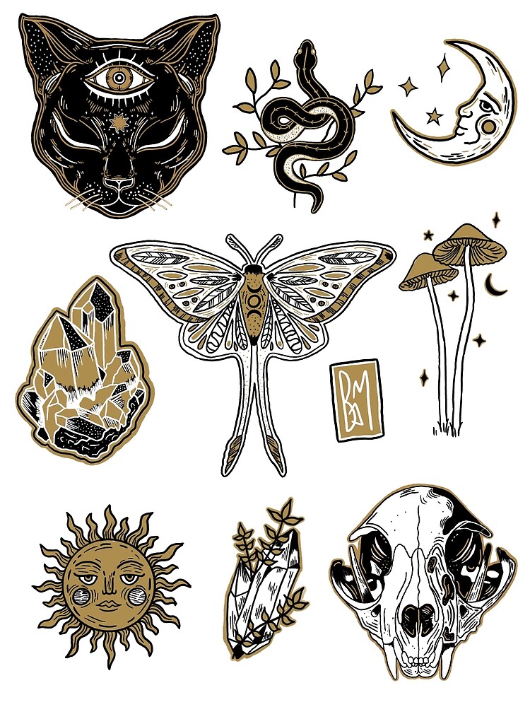 "Witchy Flash Sheet - tattoos" Art Print for Sale by lazymaystudios ...