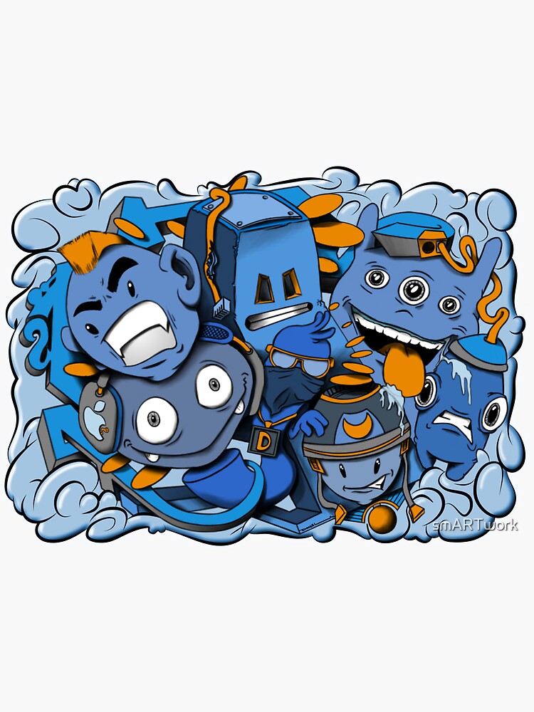"Blue and yellow graffiti cartoon characters" Sticker for Sale by ...