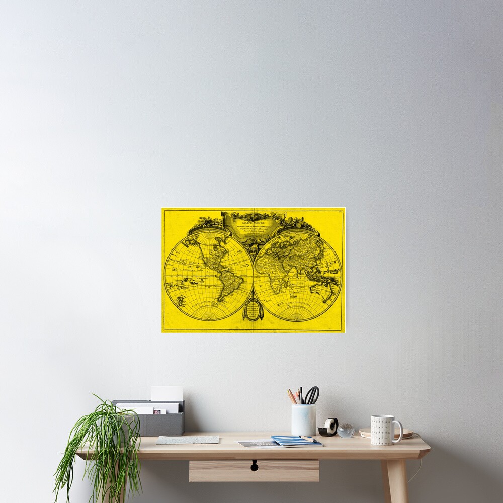 "World Map (1775) Yellow & Black" Poster for Sale by BravuraMedia ...