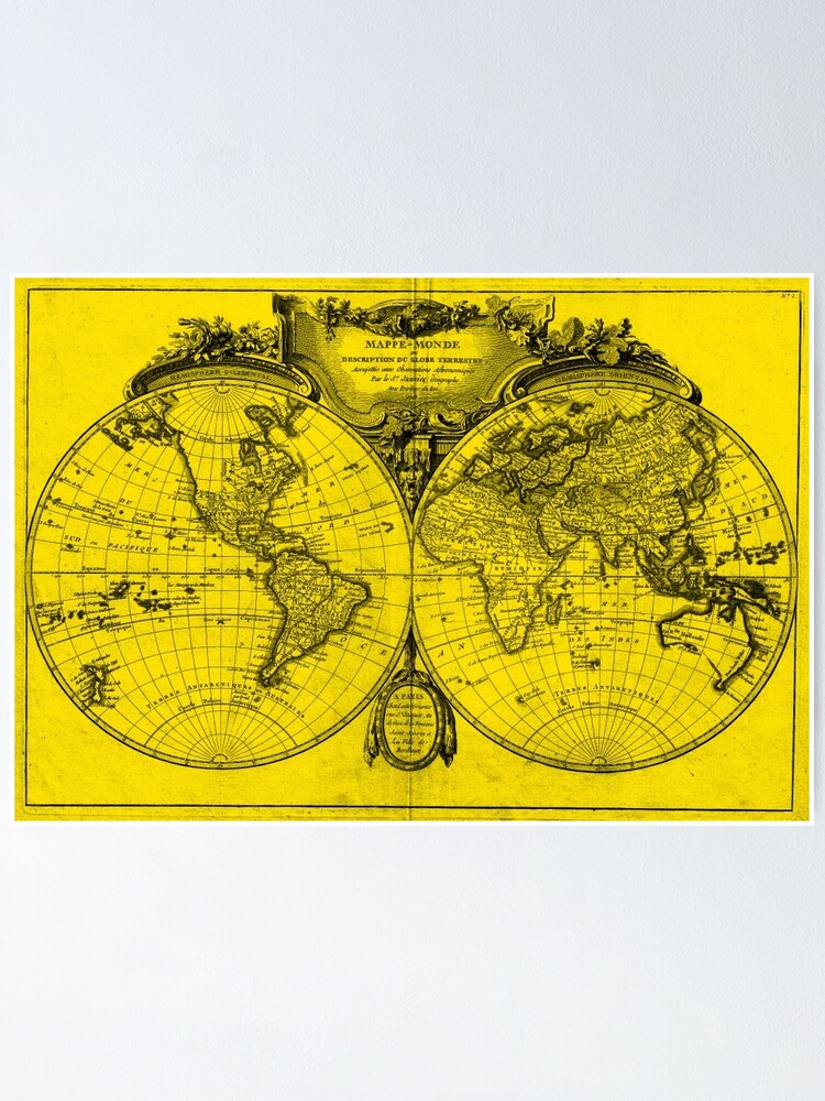 "World Map (1775) Yellow & Black" Poster for Sale by BravuraMedia ...