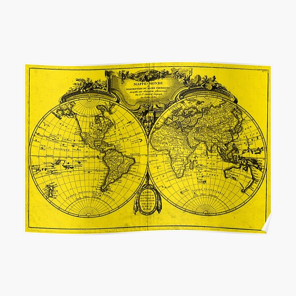 "World Map (1775) Yellow & Black" Poster for Sale by BravuraMedia ...