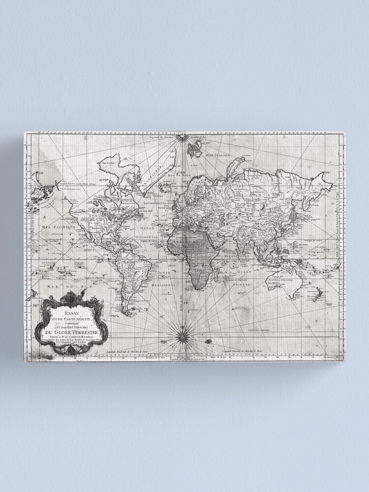 "World Map (1778) White & Black " Canvas Print for Sale by BravuraMedia ...