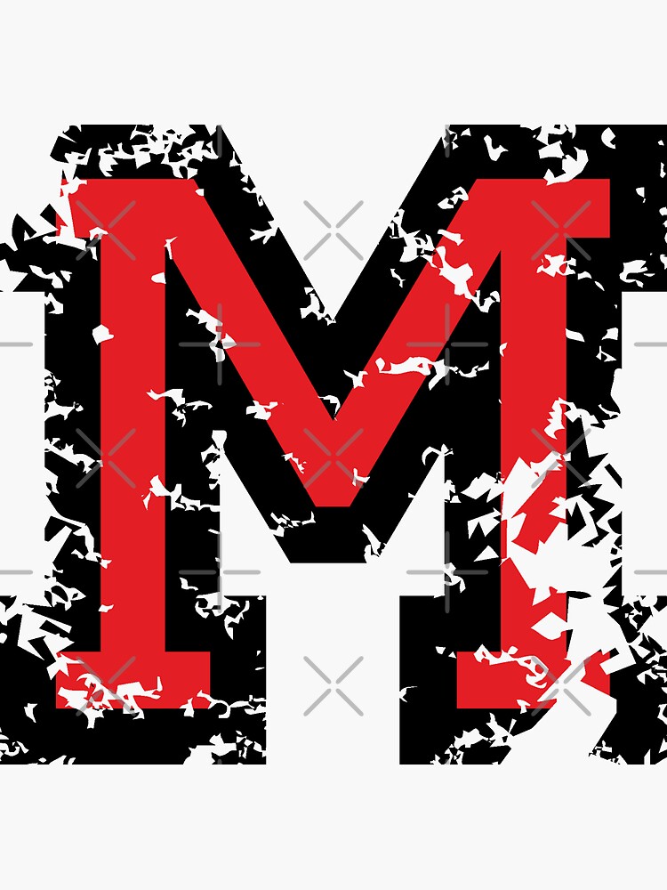 "Letter M (Distressed) two-color black / red character" Sticker by ...