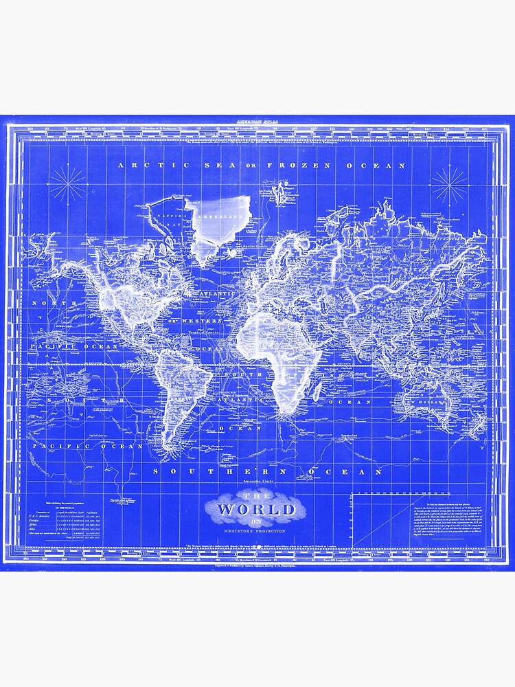 Vintage Map of The World (1833) Blue & White Premium Matte Vertical ...