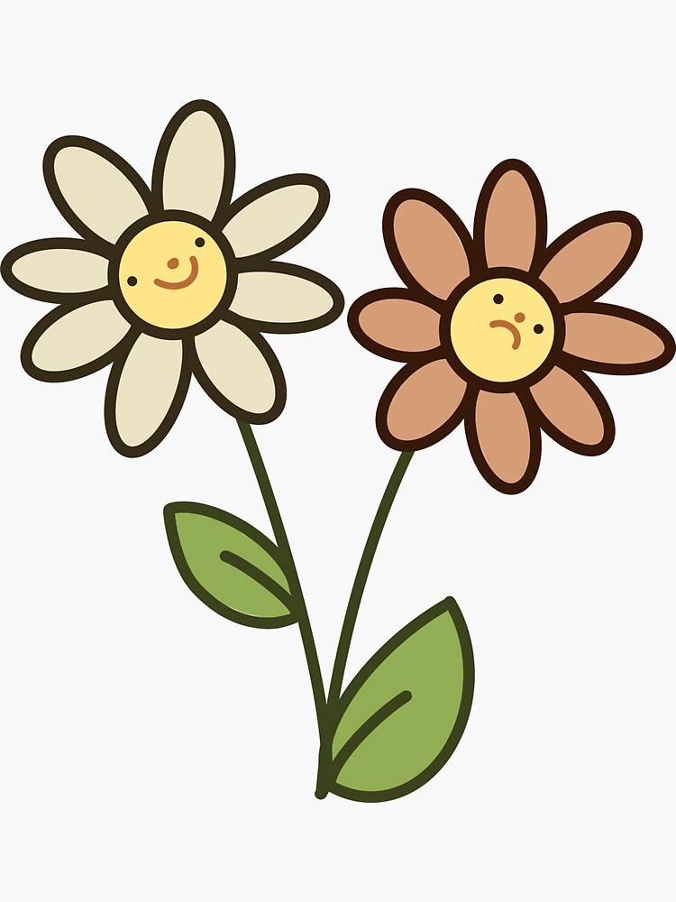 "happy and sad flowers " Sticker by DDoodles | Redbubble