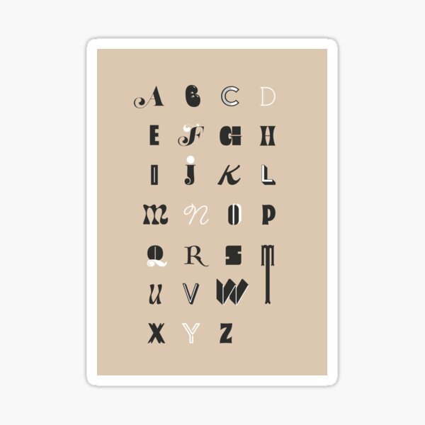"Beige Alphabet" Sticker for Sale by EllinorPrints | Redbubble