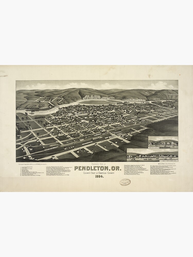 "Aerial View of Pendleton, Oregon (1884)" Sticker for Sale by ...