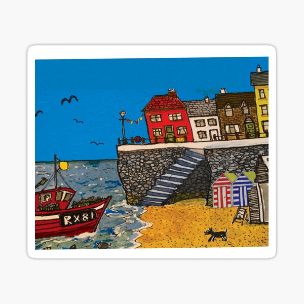 "Fishing Boat landing the catch Harbour Scene" Sticker for Sale by ...
