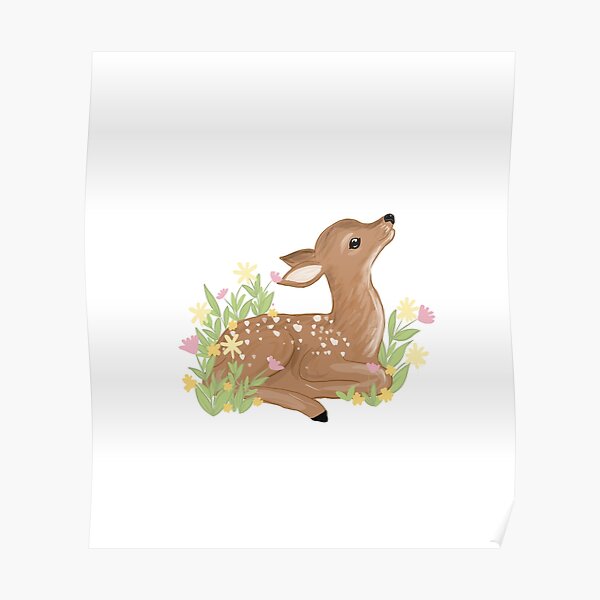 "Fawn in the field of flowers" Poster for Sale by Luaillustration ...
