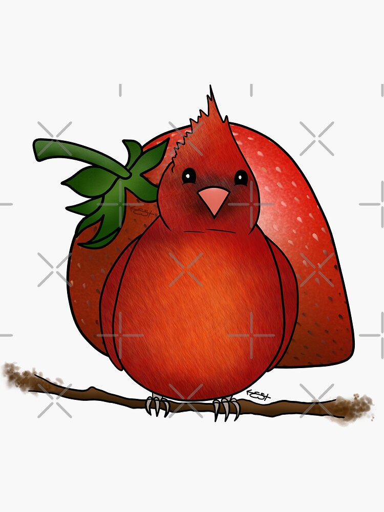 "Cute Cardinal With Strawberry" Sticker by EStanleyMedia | Redbubble