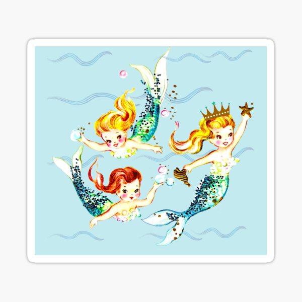 "Retro Mermaid Magic" Sticker for Sale by LemonFizzy | Redbubble