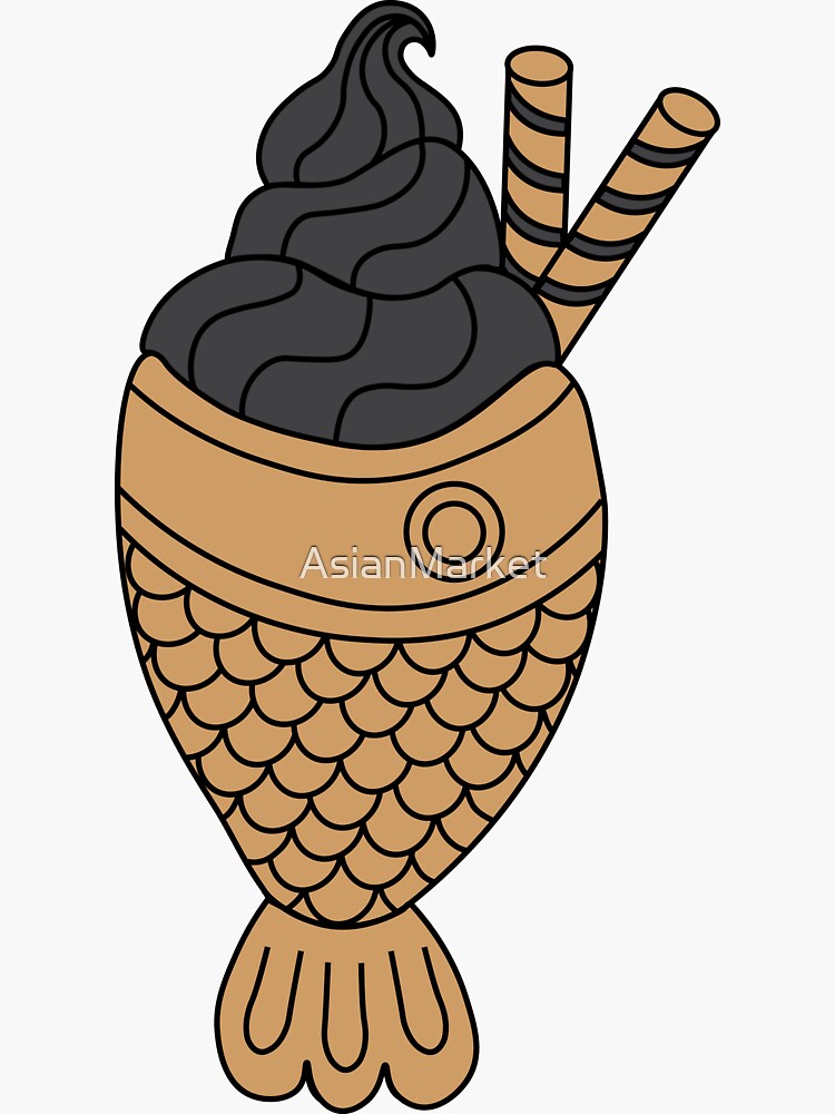 "Taiyaki Ice Cream Fish Shaped Japanese Dessert Black" Sticker for Sale ...