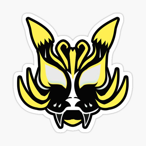 "Dark Kitsune Face - Yellow" Sticker by chrisoconnell | Redbubble