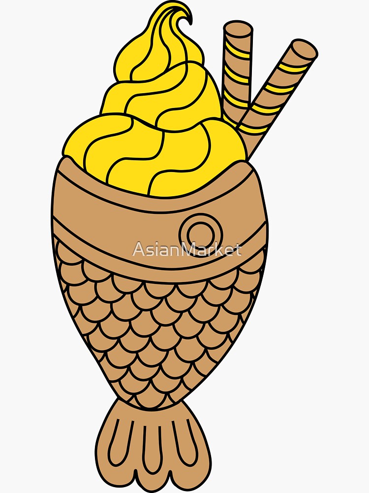 "Taiyaki Ice Cream Fish Shaped Japanese Dessert Yellow " Sticker for ...