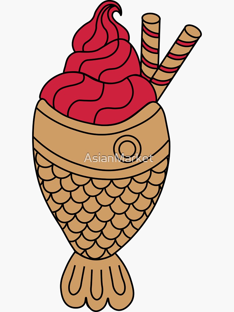 "Taiyaki Ice Cream Fish Shaped Japanese Dessert Red" Sticker for Sale ...