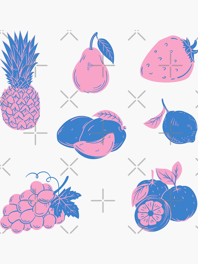 "purple and blue and pink funky vintage fruits and berries sticker pack ...