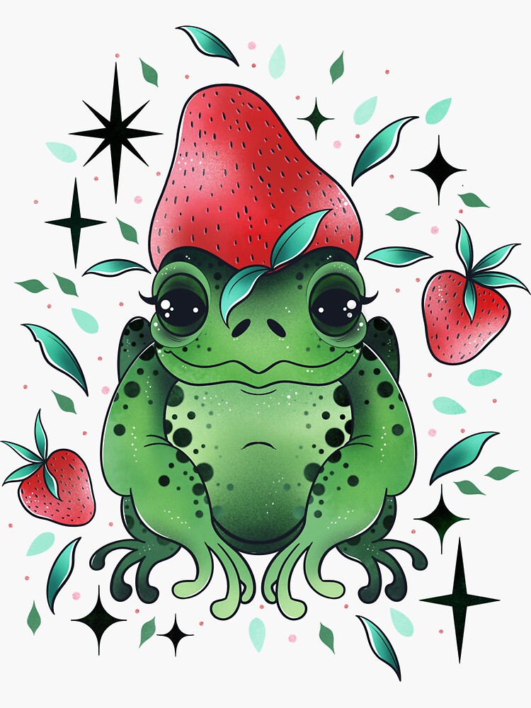 "Strawberry frog " Sticker by Texdoodles | Redbubble