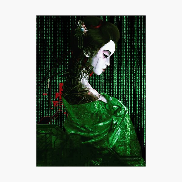 "Cyberpunk Geisha Matrix Code Glitch Japanese Vaporwave" Photographic ...