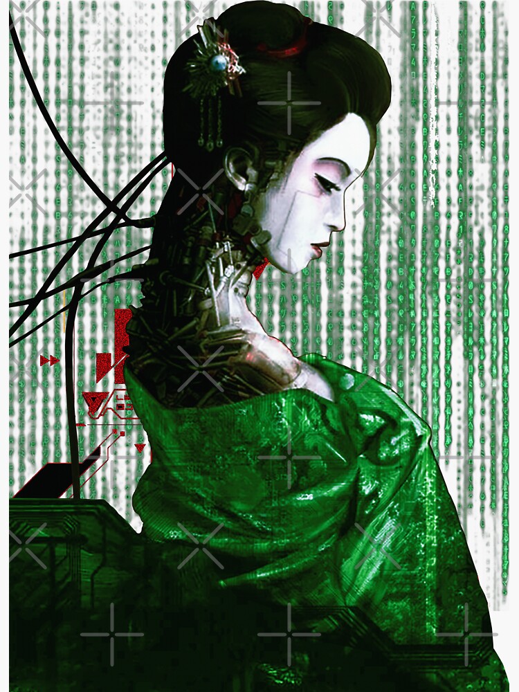 "Cyberpunk Geisha Matrix Code Glitch Japanese Vaporwave" Sticker for ...