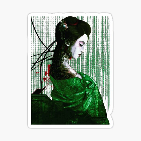 "Cyberpunk Geisha Matrix Code Glitch Japanese Vaporwave" Sticker for ...