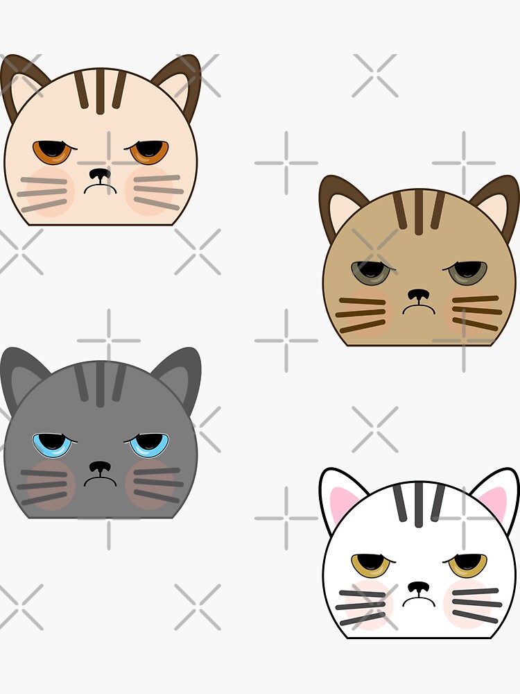 "grumpy cat sticker pack,cute mad looking cat illustration " Sticker ...