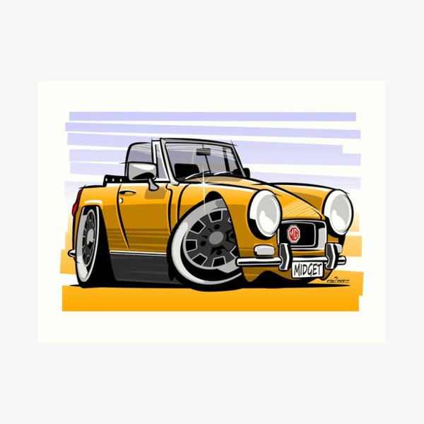 "MG Midget facelift mk3 caricature bronze yellow" Art Print by car2oonz ...