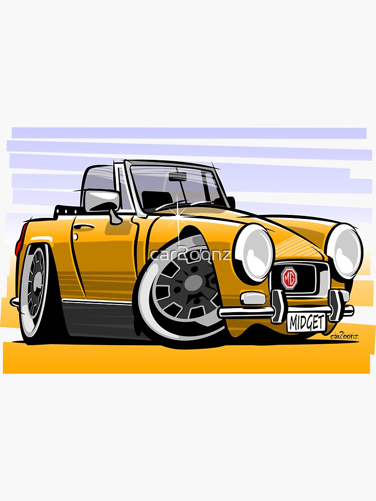 "MG Midget facelift mk3 caricature bronze yellow" Sticker for Sale by ...