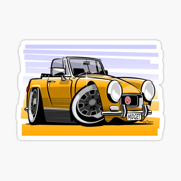 "MG Midget facelift mk3 caricature bronze yellow" Sticker for Sale by ...