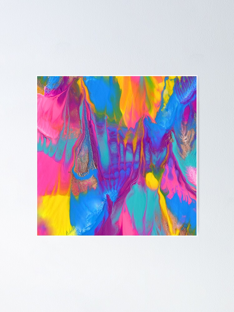 "Trippy Psychedelic Rainbow and Gold Abstract Painting" Poster by ...
